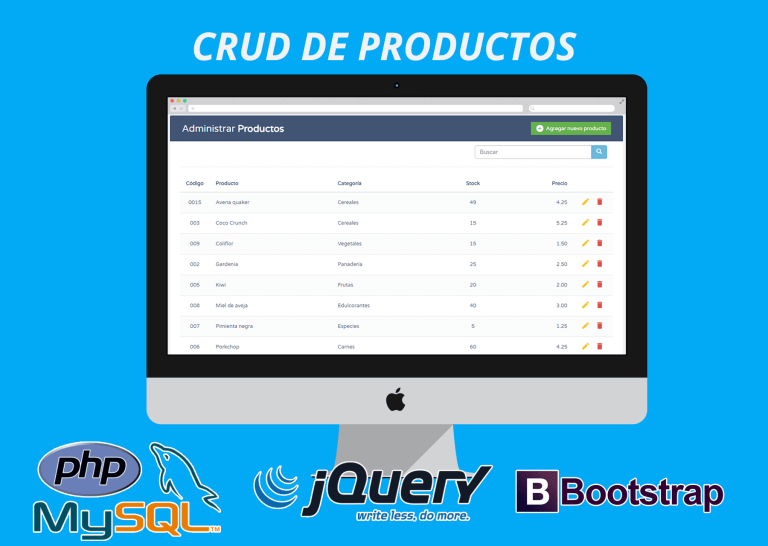 CRUD de productos con PHP - MySQL - jQuery AJAX