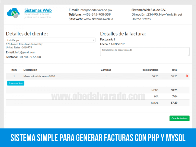 Sistema simple para generar facturas con PHP y MySQL - Sistemas Web